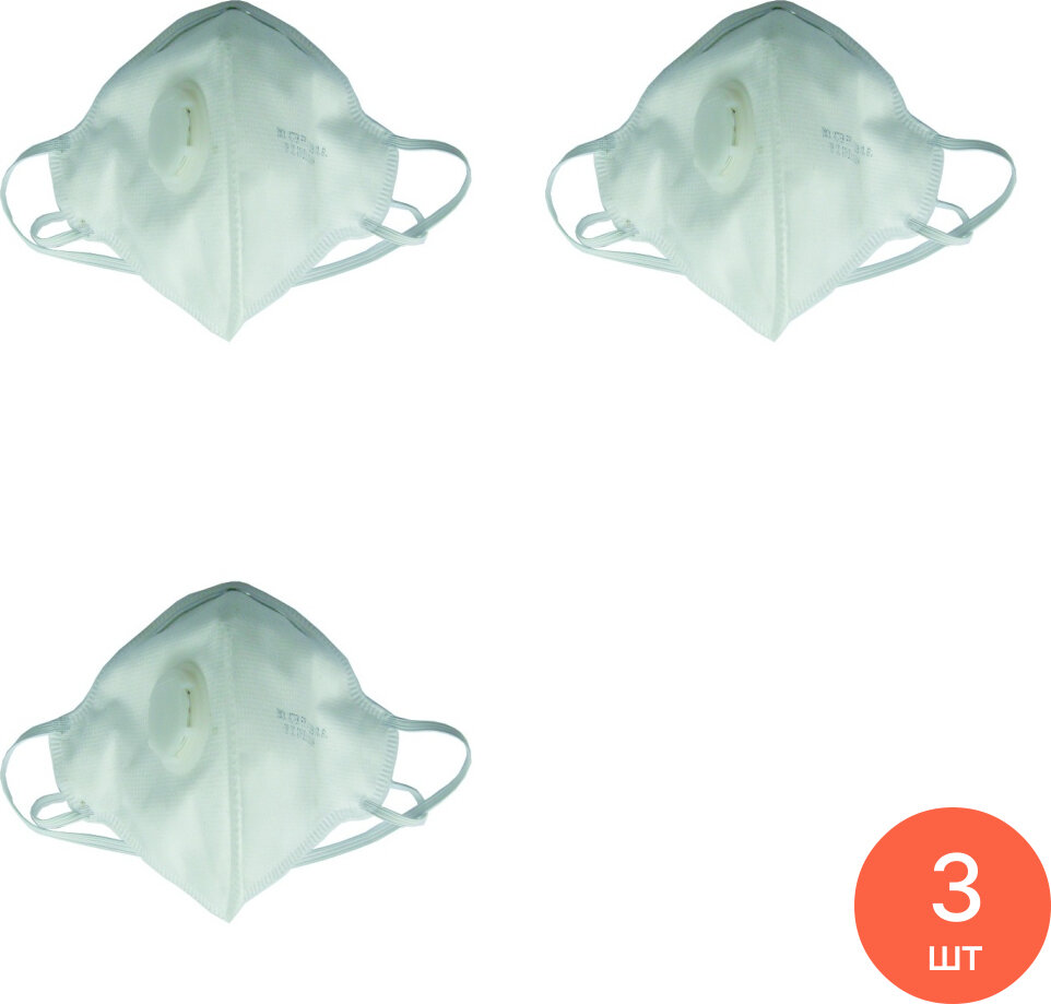 Респиратор 888 от мелкой пыли, с клапаном полумаска фильтрующая противоаэрозольная многослойная одноразовая, из полипропилена, белая, FFP1, 2шт. / защита органов дыхания (комплект из 3 шт)