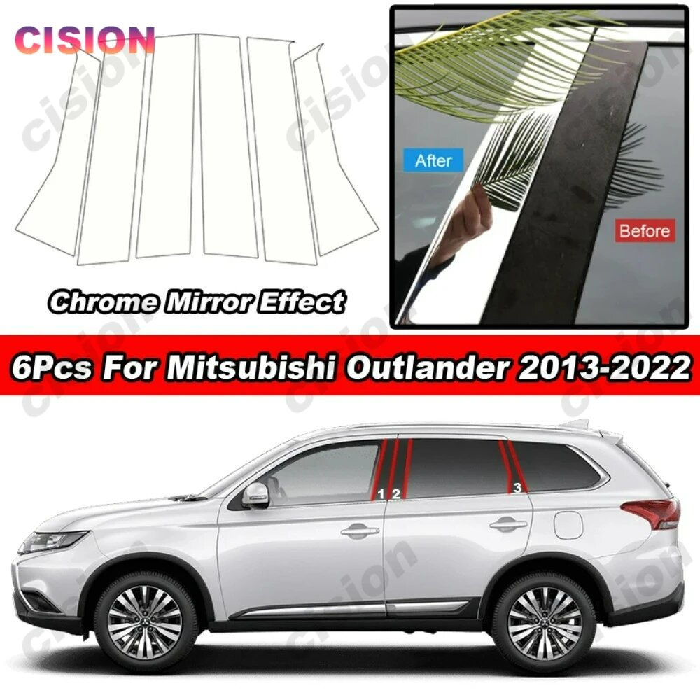 Глянцевая хромированная накладка на дверь автомобиля B C, стойки столба, зеркальный эффект для Mitsubishi Outlander 2013-2022, наклейка на центральную колонку окна