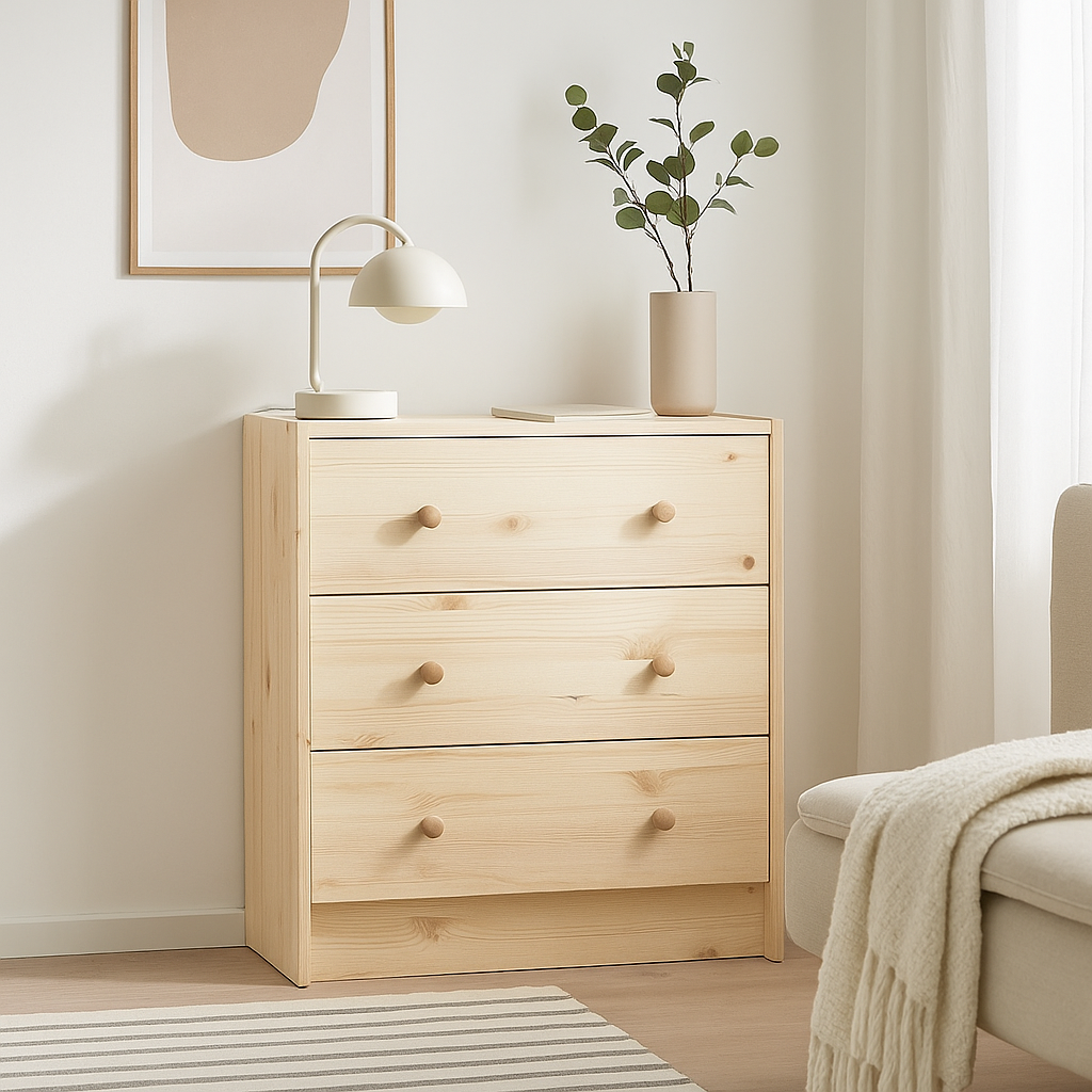 Комод, массив сосны 3 ящика, размер 62 х 30 х 70 см, бежевый