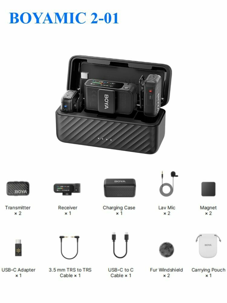 BOYA MIC 2-01 Беспроводной Микрофон На Лацкане Mini Mic С Шумоподавлением На Базе Искусственного Интеллекта