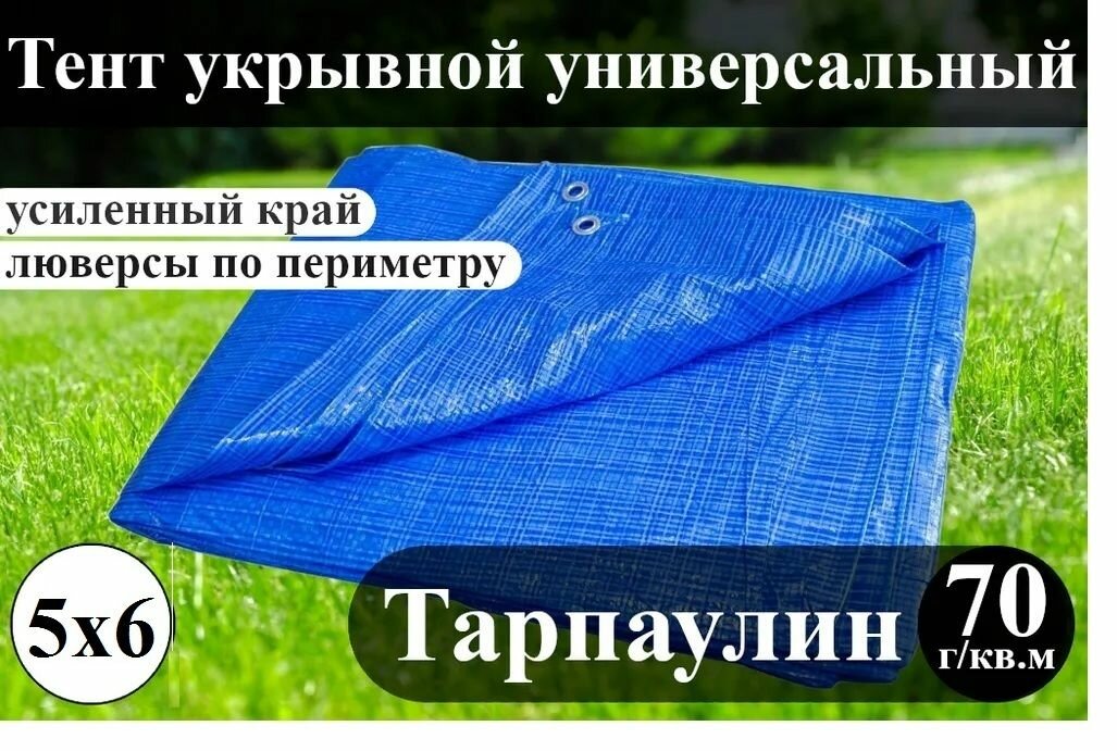 Тент (полог, баннер) укрывной универсальный (тарпаулин 70 г/кв. м) - 5*6м