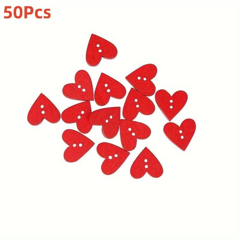 Деревянные сердечки-пуговицы Red-50pcs