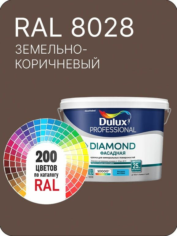 Краска для минеральных и деревянных фасадов Dulux Diamond цвет эемельно-коричневый Ral 8028 2.5 л.