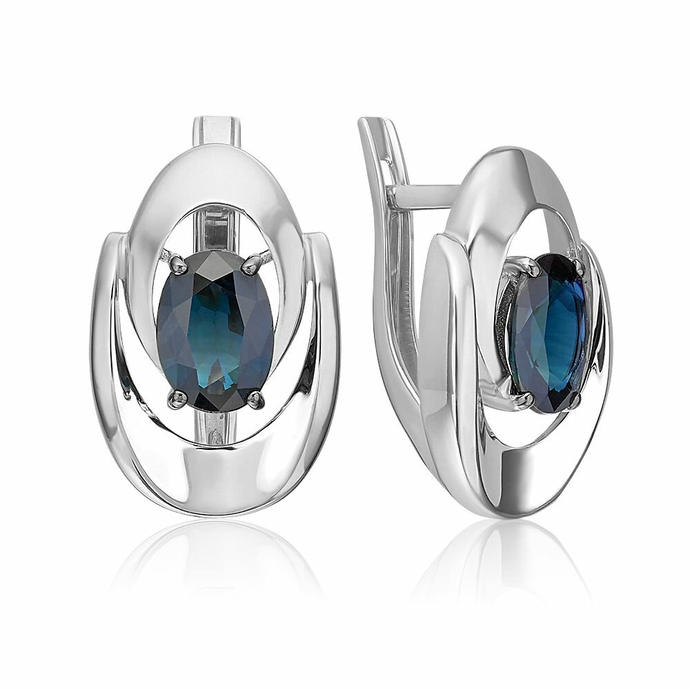 Серьги, белое золото, 585 проба, родирование, сапфир