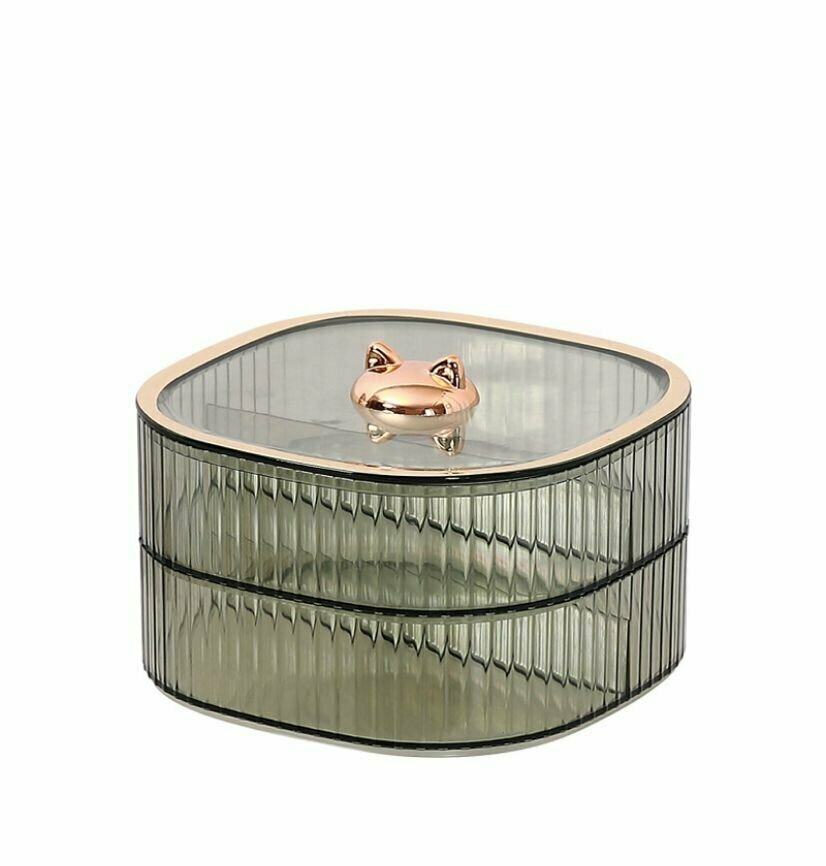 Конфетница с крышкой Light Luxury пластиковая прозрачная для сервировки и хранения 2х-уровневая