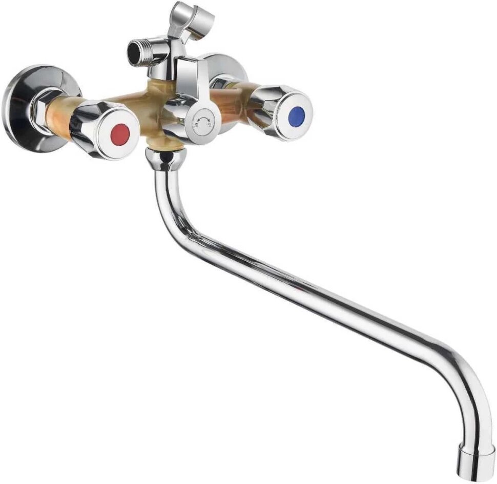 Смеситель для ванны Plstart PL2210-30 универсальный, с душевым гарнитуром, хром/светло-коричневый мрамор