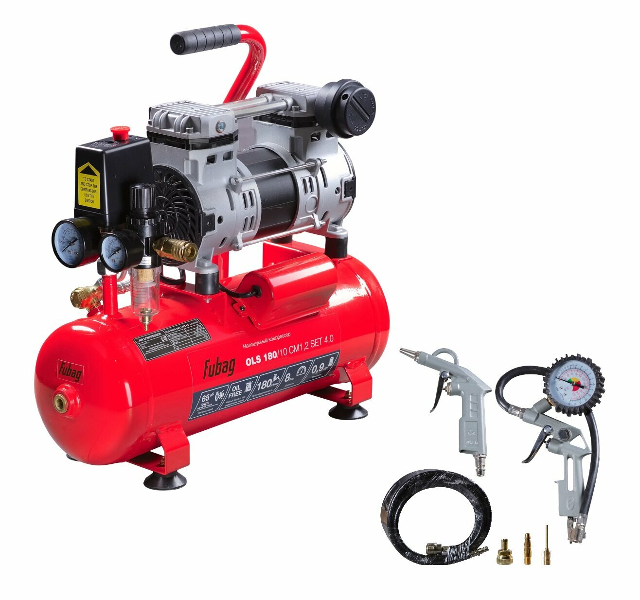 Компрессорный набор FUBAG OLS 180/10 SET 4.0, 180 л/мин, ресивер 10, 8 бар, 220В + пневмоинструменты