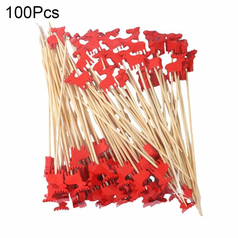 Упаковка 100 одноразовых рождественских палочек для фруктов: Санта-Клаус, сосна, лось