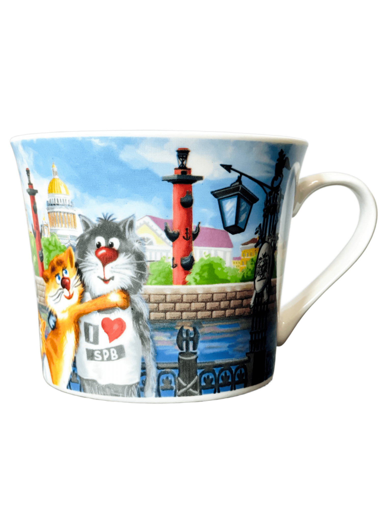 Кружка большая сувенирная, коты туристы, я люблю Санкт-Петербург, федерация, 450 мл