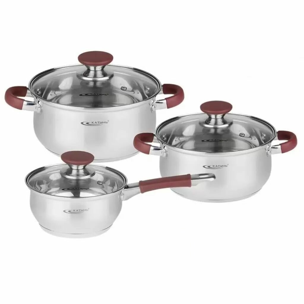 Набор посуды для готовки Катунь из нержавеющей стали, 6 предметов: кастрюли 2,3 л, ковш 1,5 л, подходит для индукции, серия "Берта"