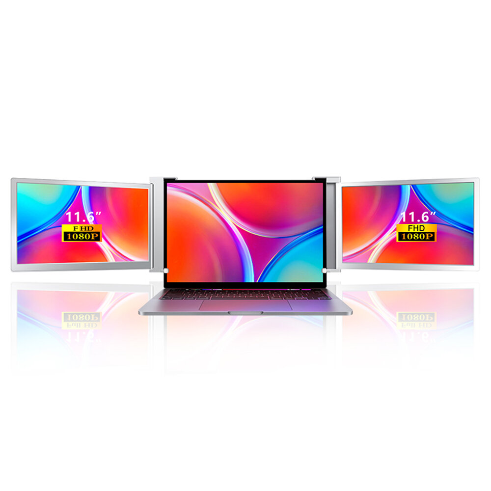 11.6 дюймов экран расширения для ноутбука FHD портативный три-экранный монитор с 1 кабелем для 2 дисплеев для Windows, MacOS для ноутбука 13.3-16.5 дюймов черный серый