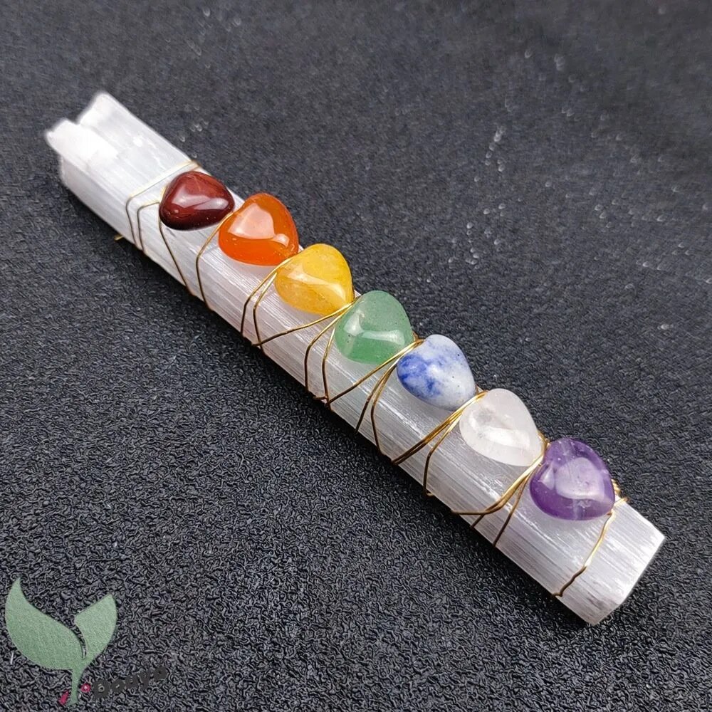 Гармонизатор селенит Палочка из 7 Чакр камней сердце