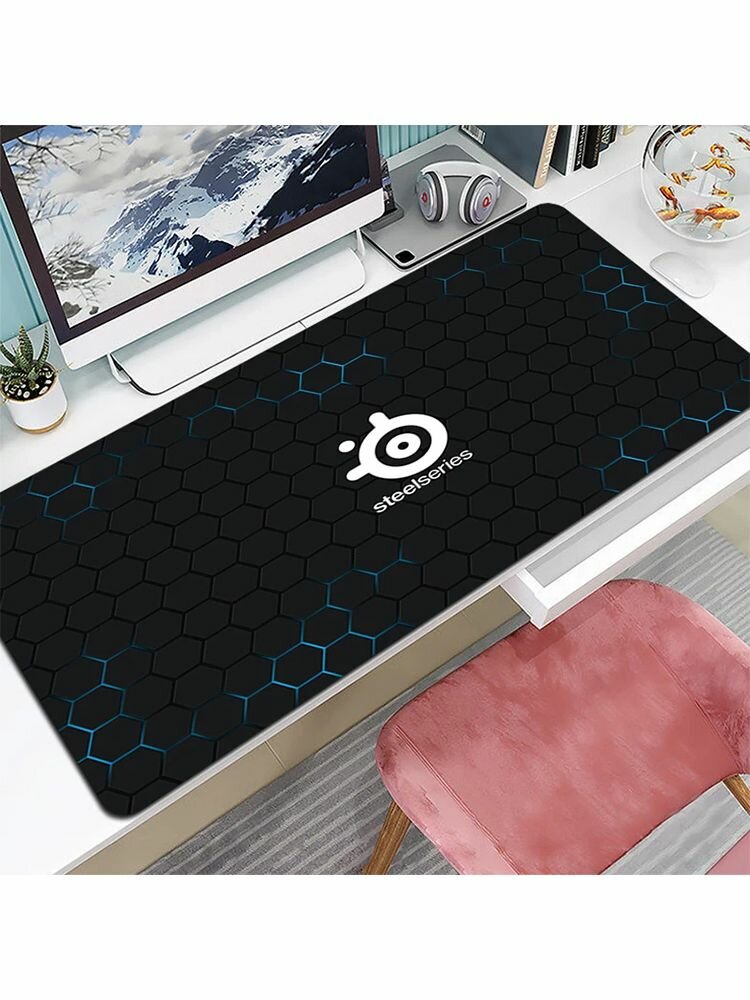 Игровой коврик SteelSeries Rui, для клавиатуры и мыши, XXL, нескользящий, чёрный матовый/серый металлик/белый/голубой