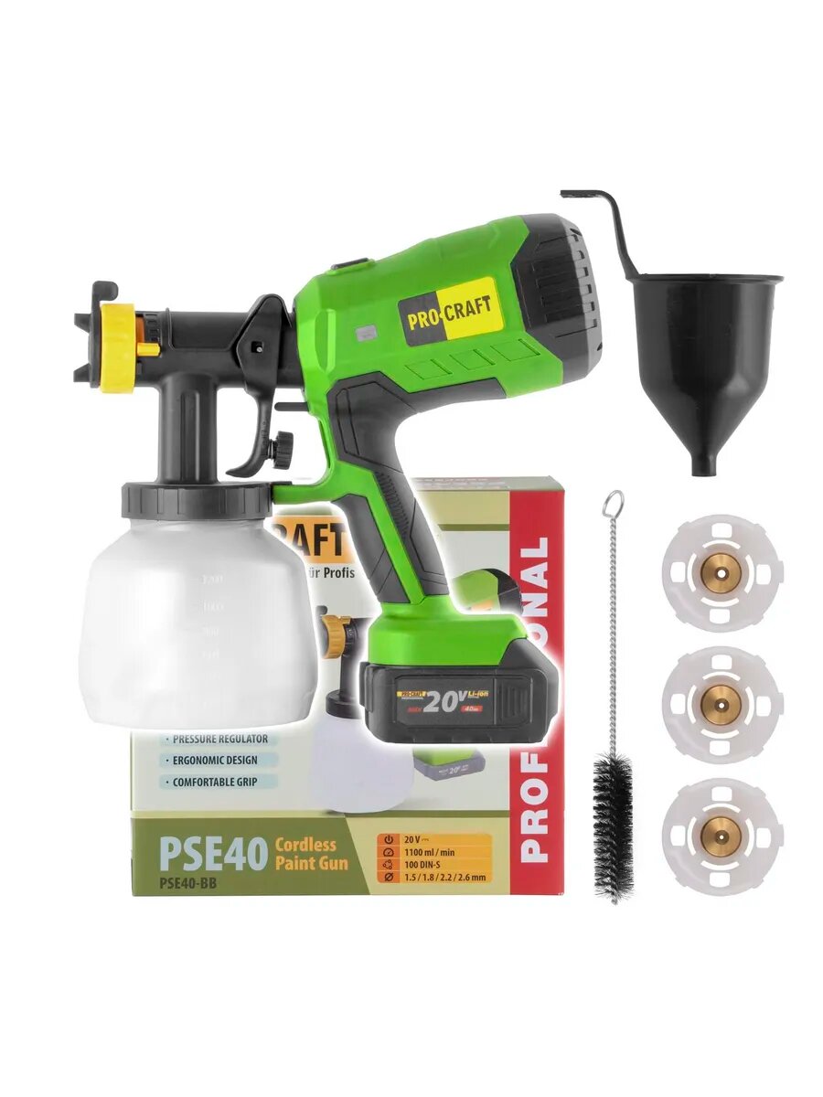 Краскопульт аккумуляторный Pro-Craft PSE40, без АКБ, с защитой от перегрева