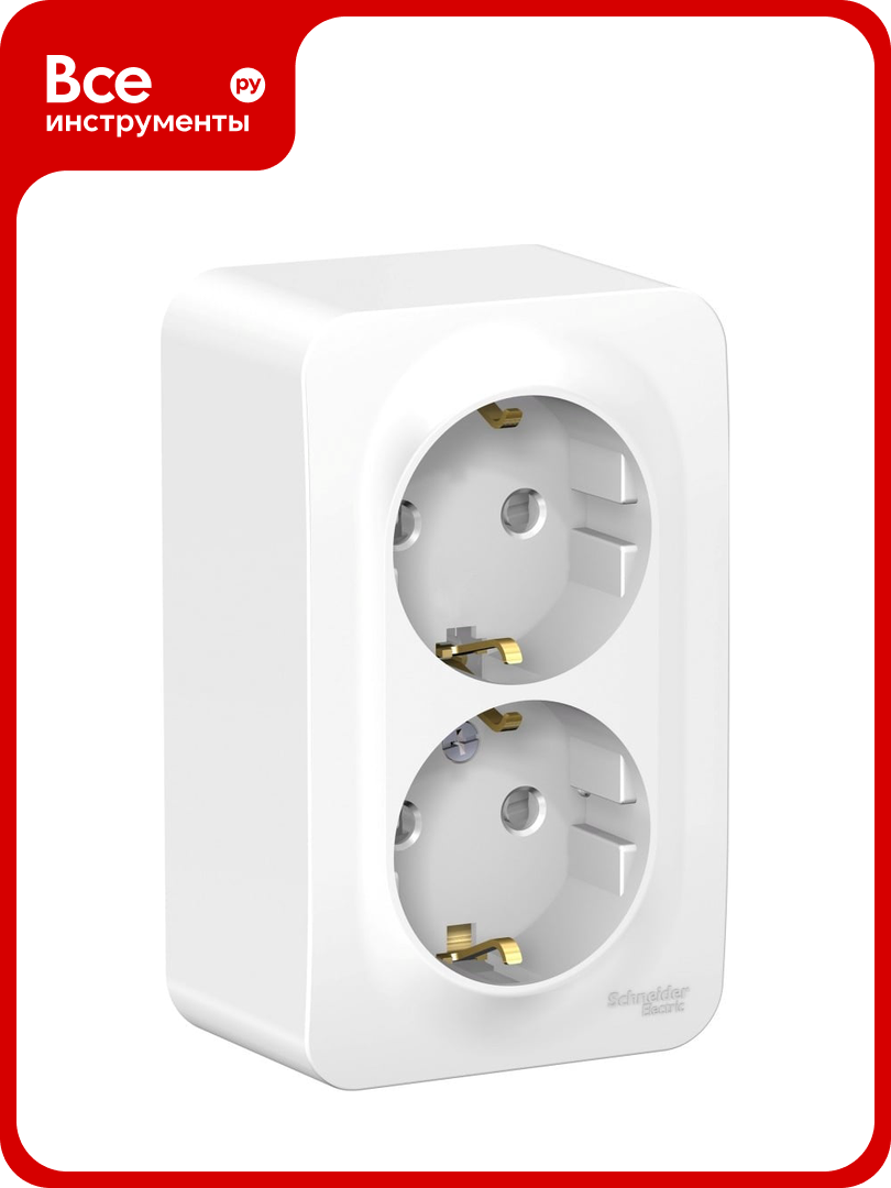 2-ая наружная розетка Systeme Electric Blanca Белый, с заземлением, со шторками, 16А, сетей до 250в