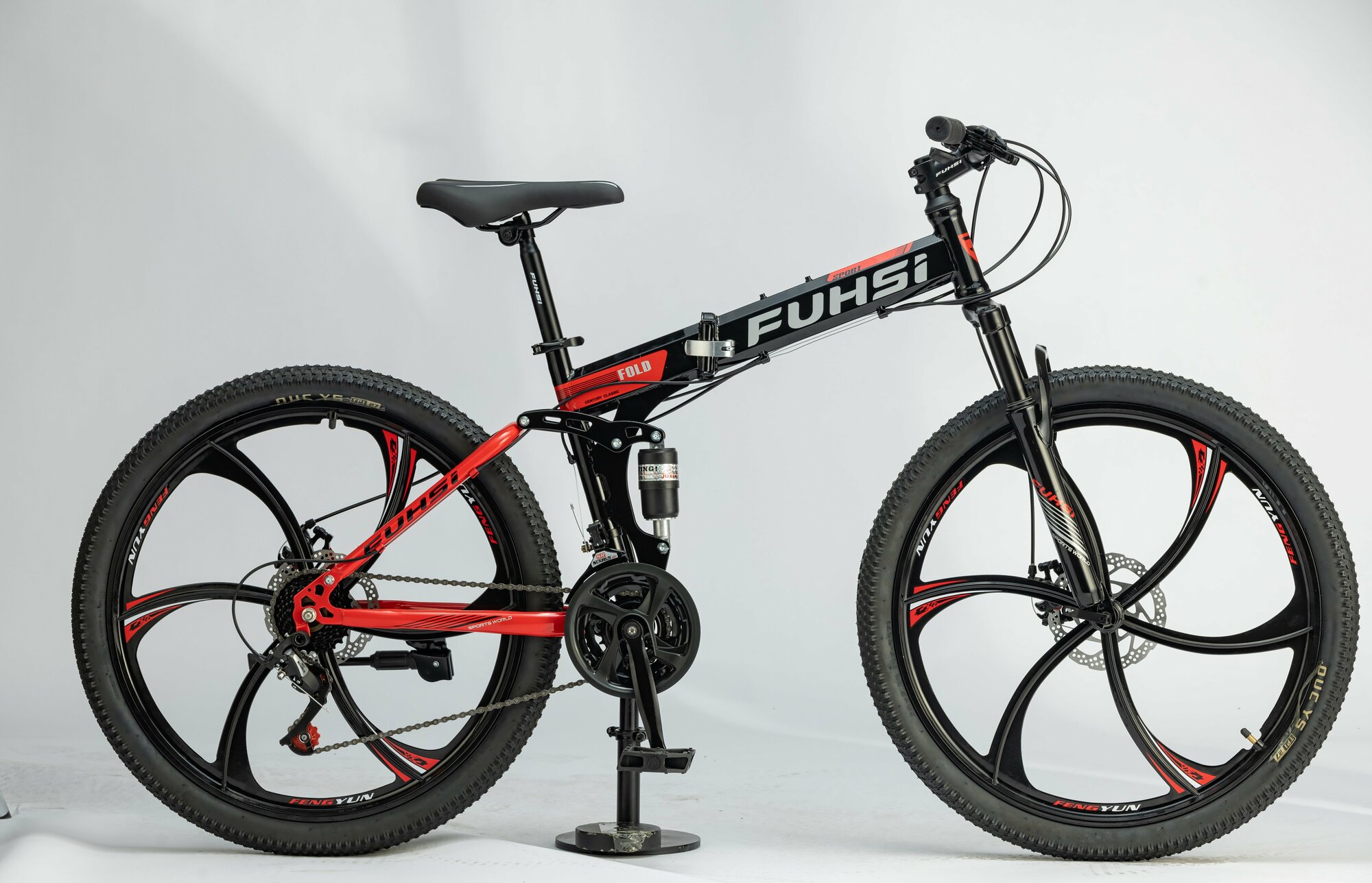 Горный Велосипед Fuhsi складной на литых дисках черно-красный