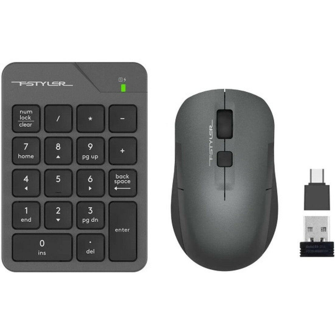 Числовой блок + мышь A4Tech Fstyler FG1600C Air серый USB беспроводная slim (FG1600C)