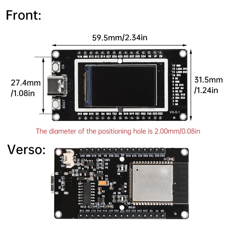 ESP32-WROOM-32 Модуль с дисплеем 1.14in Type-C