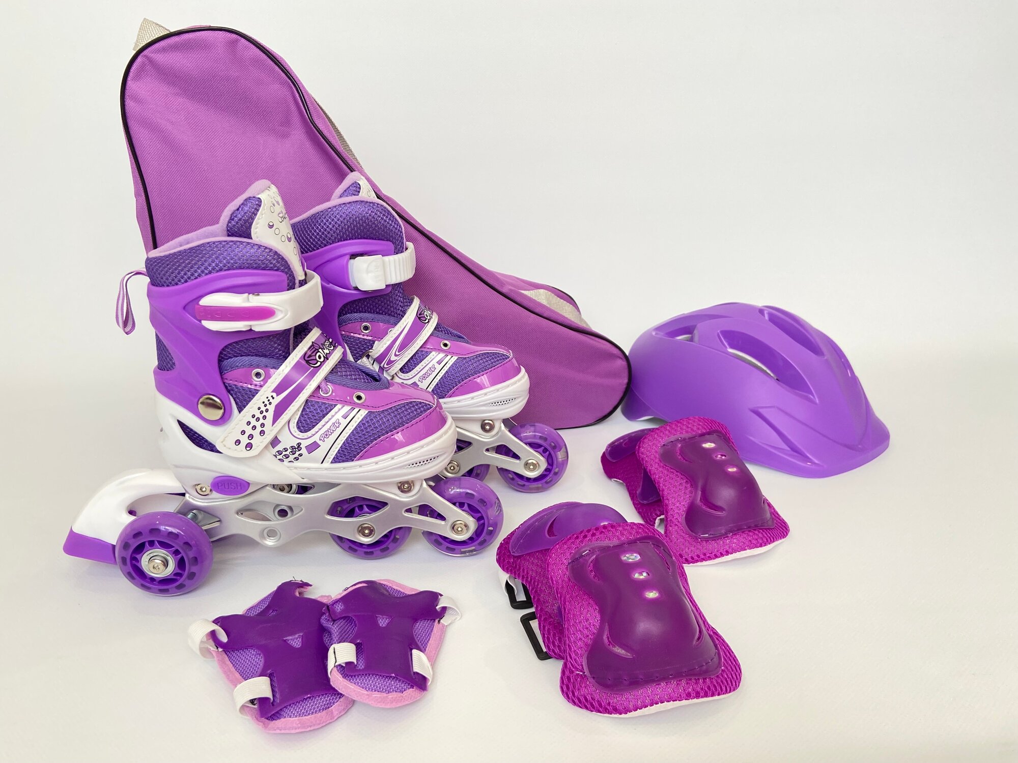 Набор ролики раздвижные + защита, колеса гелевые, алюминевая рама