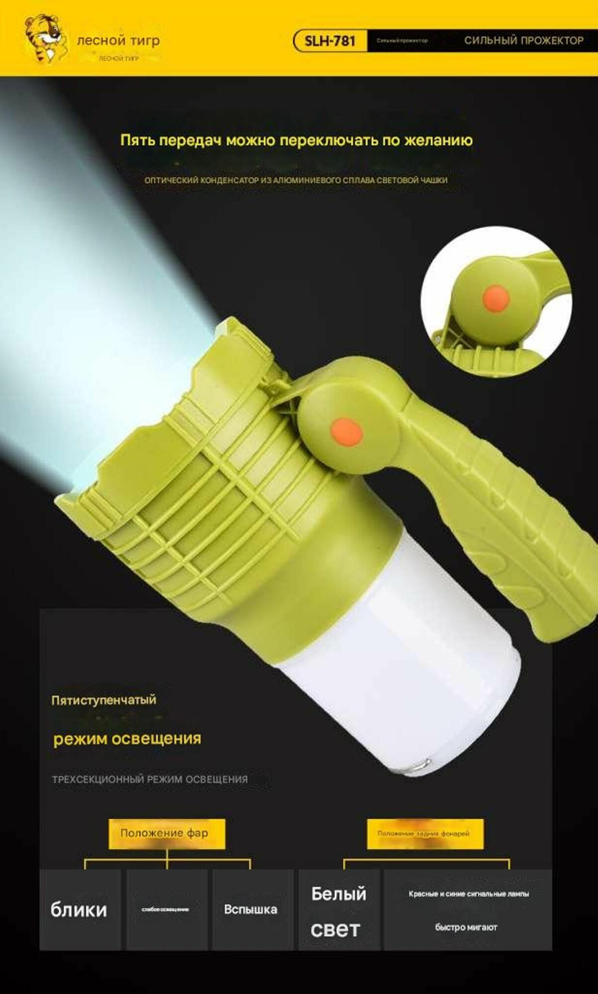 Мощный поисковый кемпинговый фонарь