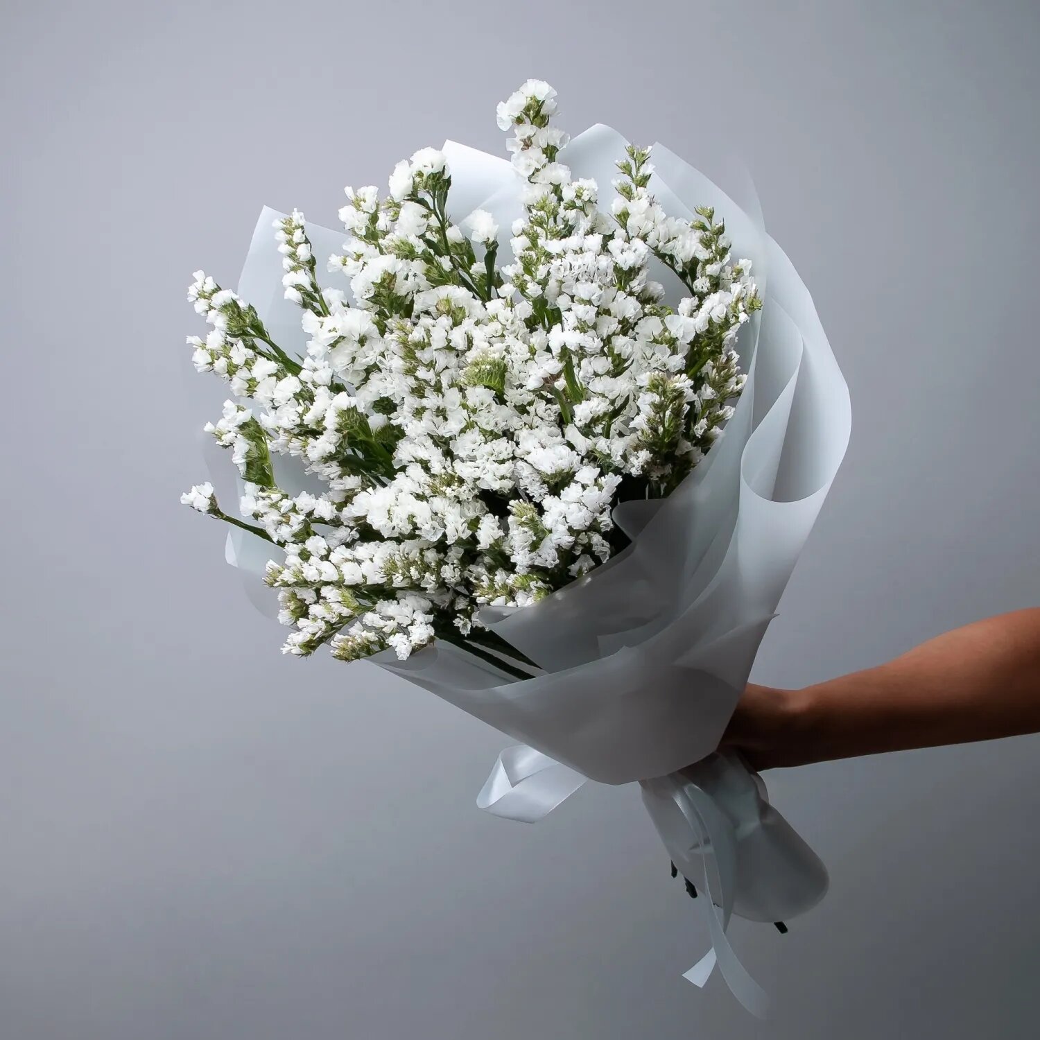 Букет Статица "Белая" 25 шт Высота 60 см в коробке и аквабоксе от "Простоцветы"