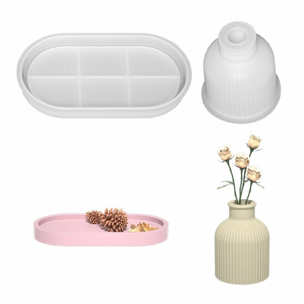 2 шт силиконовые формы для вазы и подноса, набор для создания декоративных изделий своими руками, плесень для эпоксидной смолы и гипса, универсальные мягкие формы для домашнего декора и цветочных композиций