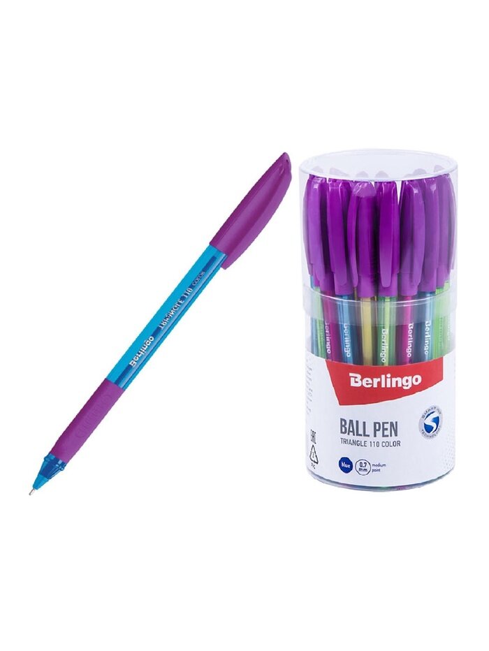 Ручка шариковая Berlingo. Triangle 110 Color, синий стержень, узел 0.7 мм, резиновый упор, микс