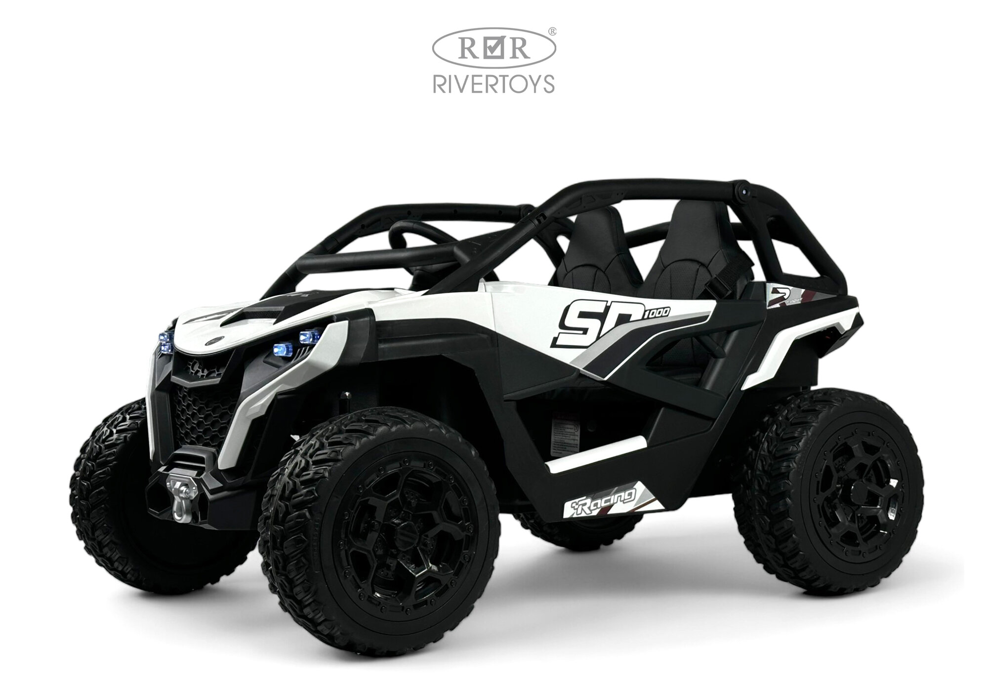 Детский электромобиль RiverToys C777CC с дистанционным управлением, полноприводный, двухместный белый