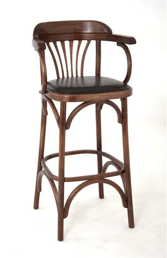 Стул барный Венский 750 STOOL MARKET темное дерево, дерево, мягкое сиденье, с подлокотниками