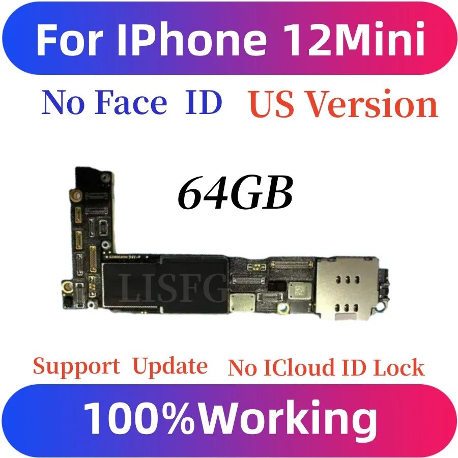 Материнская плата для iPhone 12 Mini 64 г 128 г 256 г Неблокированная материнская плата полностью протестирована с Face ID Чистая логическая плата iCloud Placa 12Mini-64-No Face