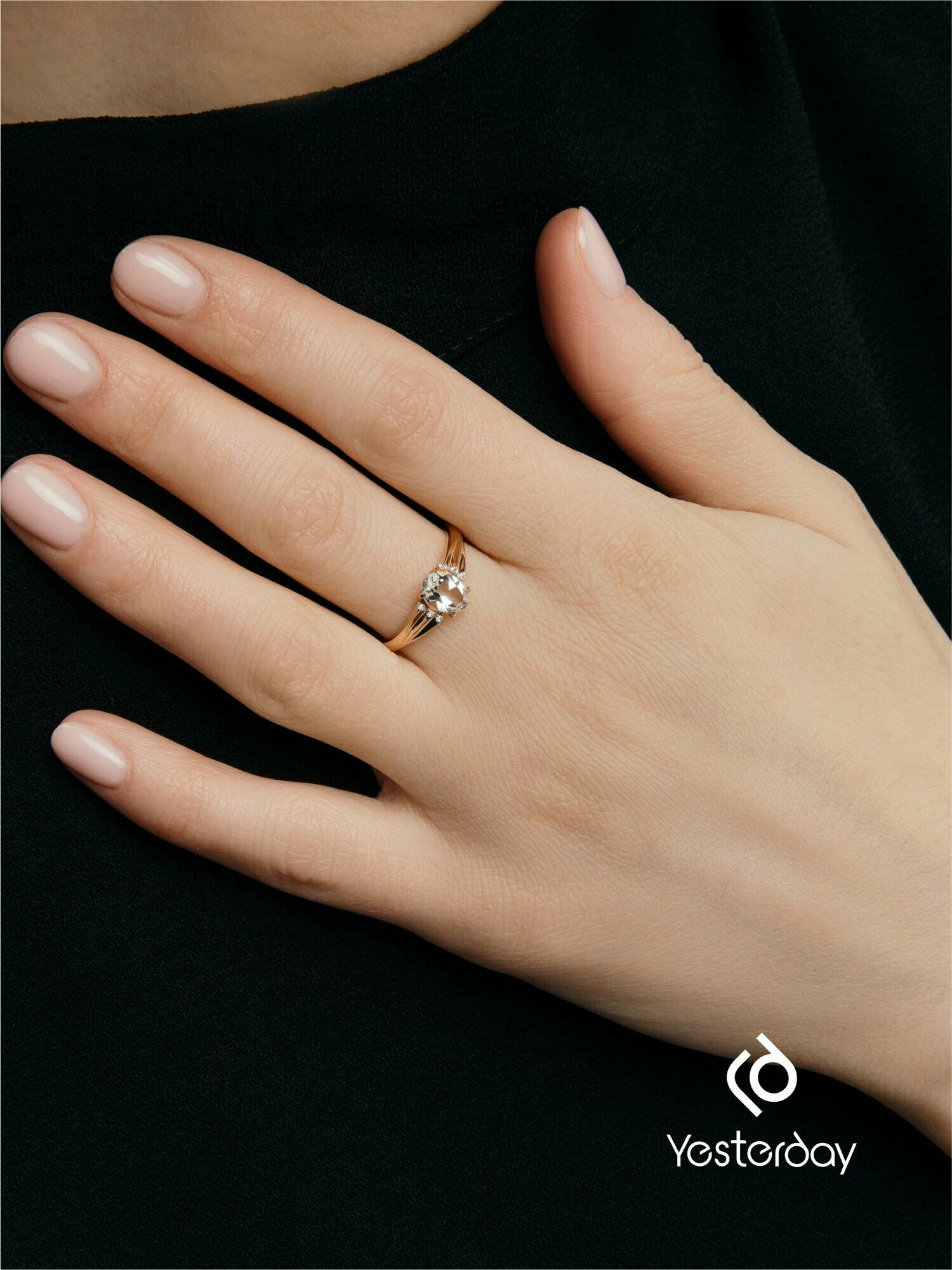 Кольцо, красное золото, 585 проба, празиолит, фианит