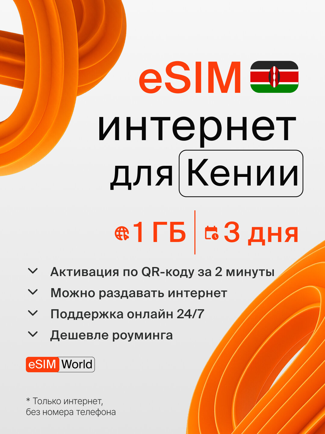 1 ГБ / 3 дня: Туристическая eSIM Кения интернет в Найроби и Момбасе