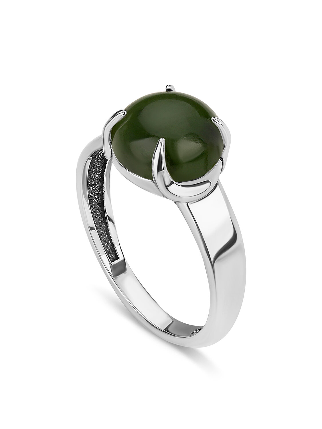 Кольцо Самородок, серебро, 925 проба, чернение, нефрит