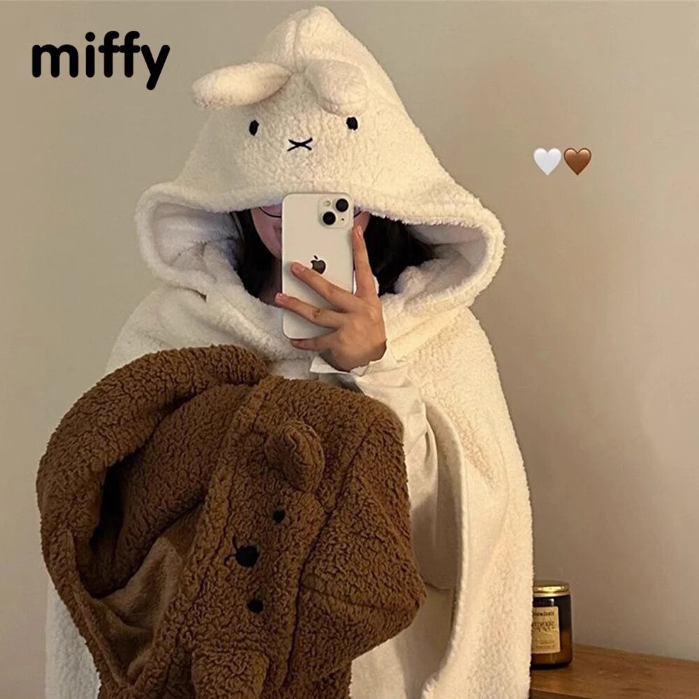 Симпатичная шаль Miffy и флисовое одеяло с утолщением, приятные для кожи и мягкие