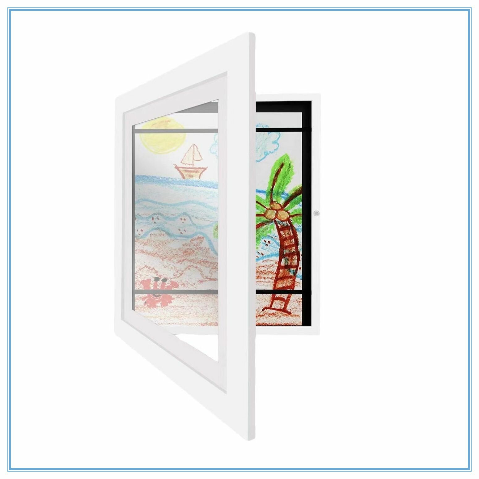 Открывающаяся рамка А4 для детских рисунков, накопитель детских рисунков.