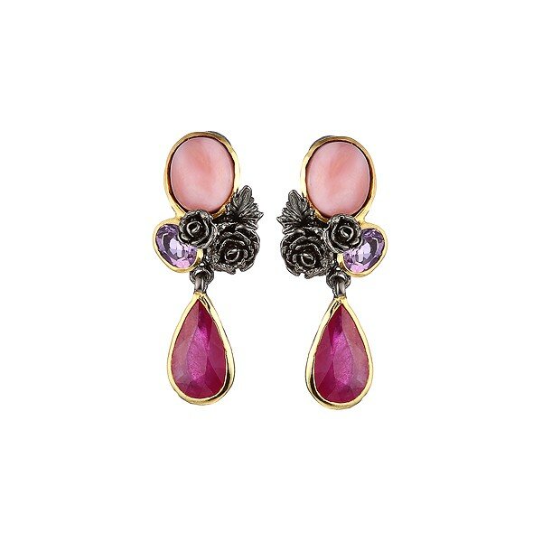 Серьги, серебро, 925 проба, опал, рубин, аметист