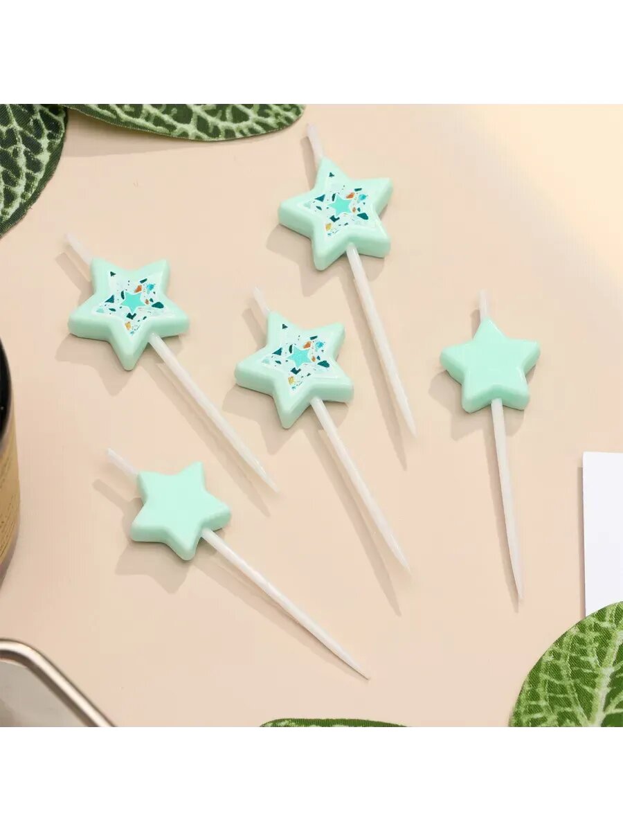 Набор свечей для торта, 5 шт Звездочки, голубой