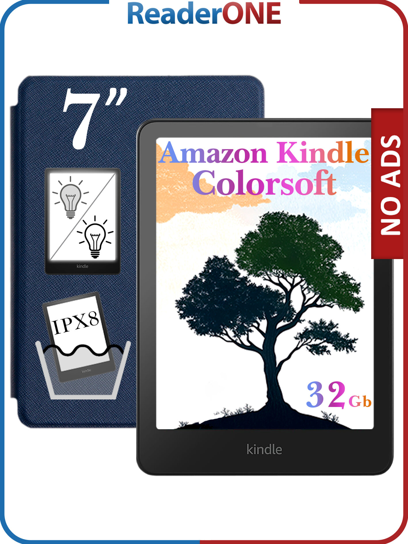 Электронная книга Amazon Kindle Colorsoft 32Gb Signature Edition Metallic Black с обложкой ReaderONE Blue