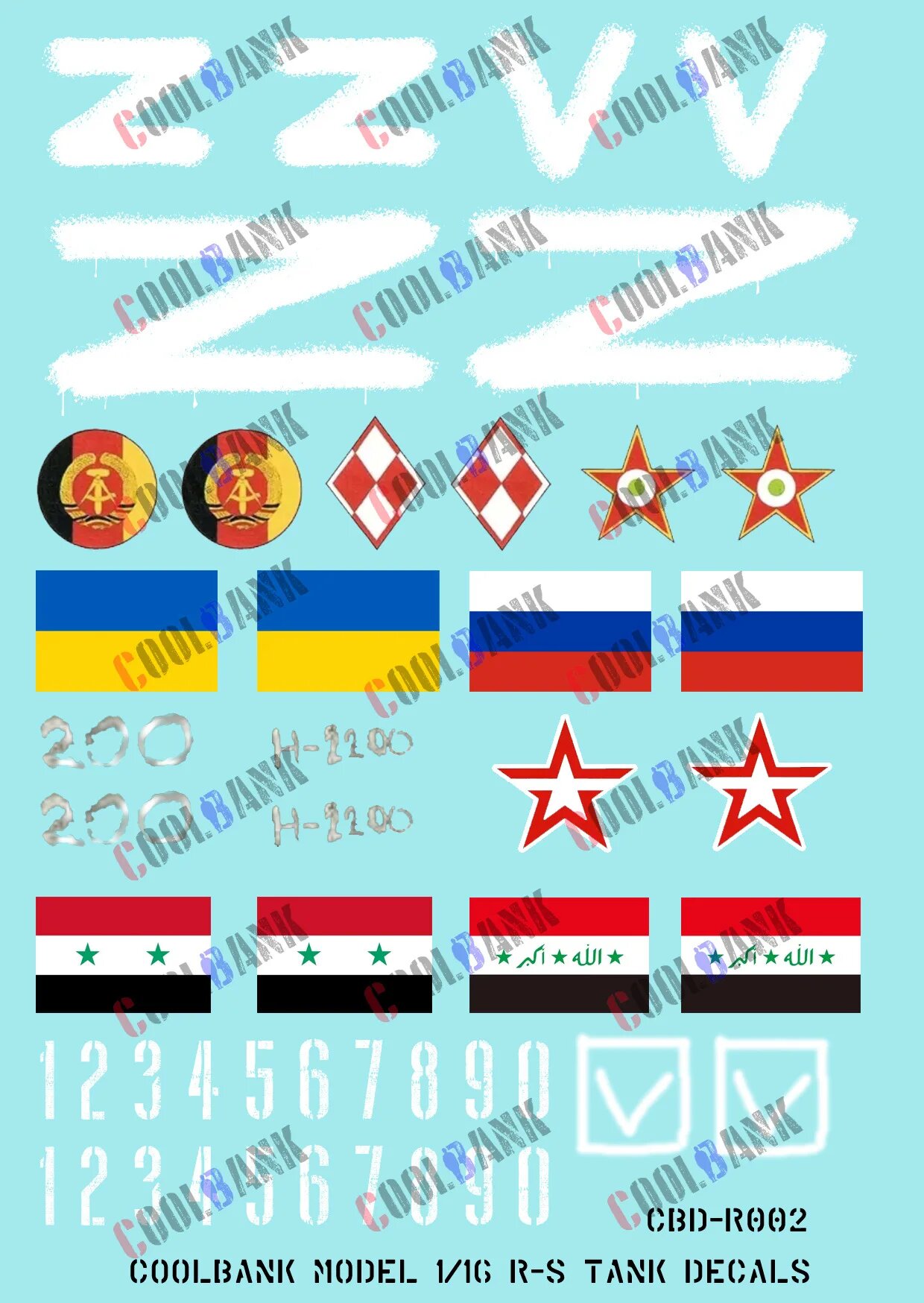 Набор моделей танков Aoft Technology 1/16 M1A2, M4A3, T72, T90 с наклейками Russian Universal