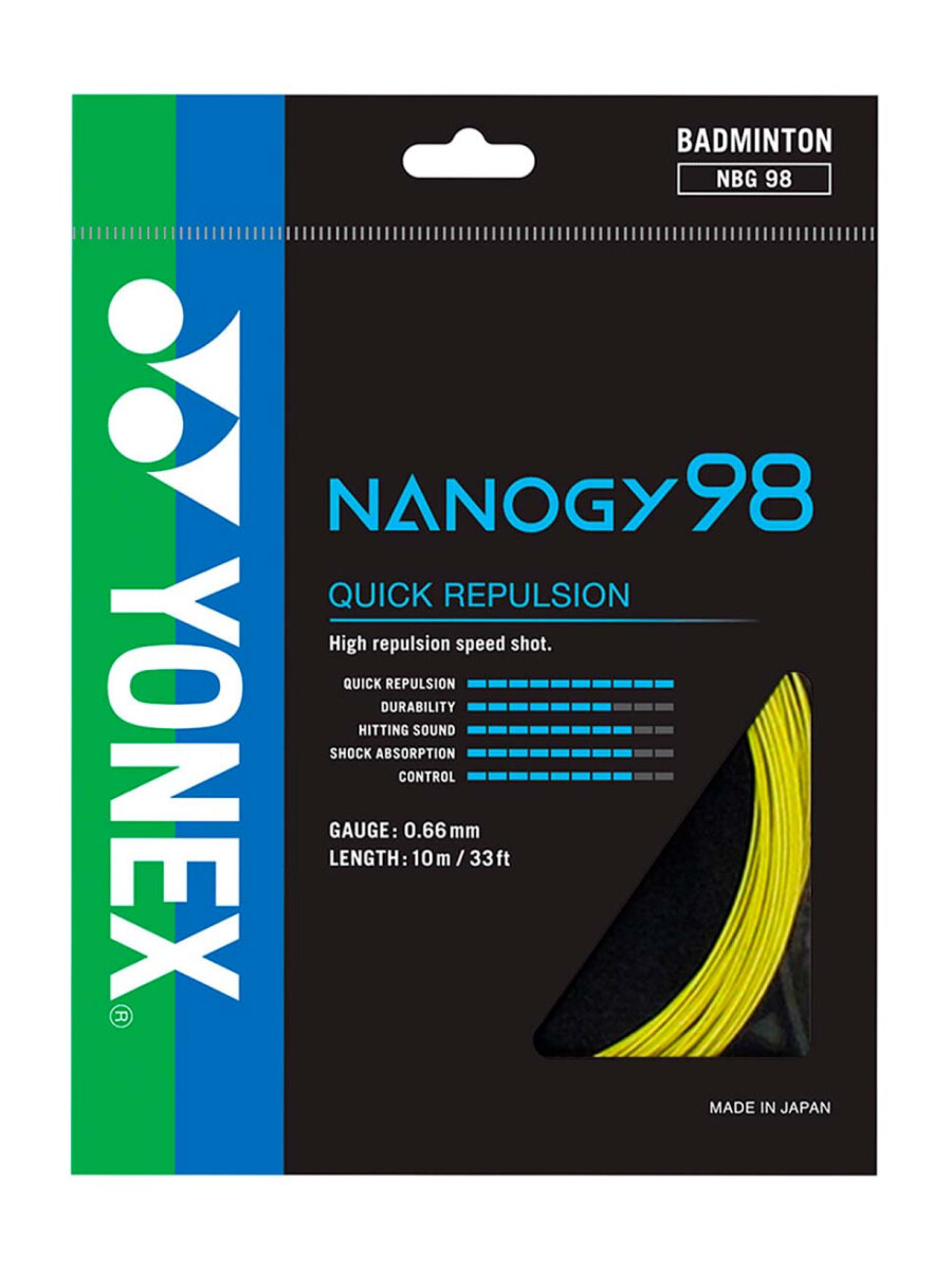 Бадминтонная струна для ракетки Yonex Nanogy 98 желтая, 10 м