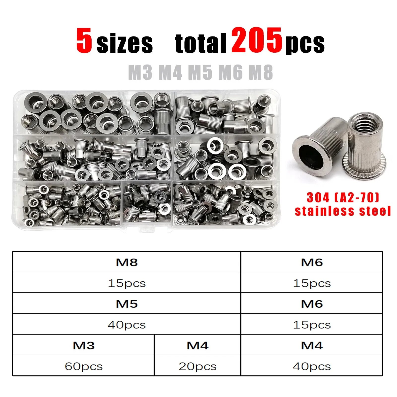 Заклепки с плоской головкой HZYUEGOU набор M3 M4 M5 M6 M8