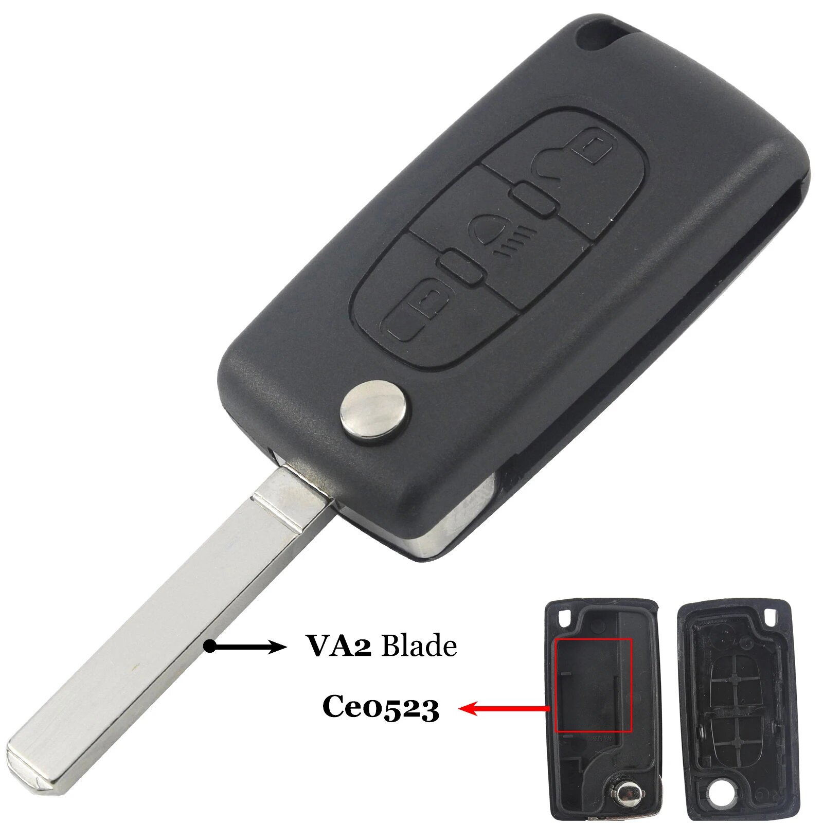 Jingyuqin VA2/HCA Blade Fob Shell для PEUGEOT 207 406 307 308 408 107 Partner 306 407 Флип-чехол для автомобильного ключа с 3 кнопками Ce0523 Ce0536 VA2 Ce0523