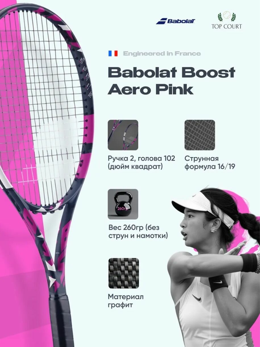 Эксклюзивная теннисная ракетка Babolat Boost Aero Pink рукоятка 2