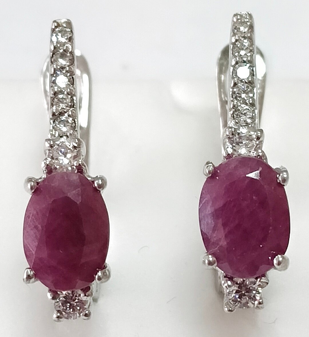 Серьги, серебро, 925 проба, родирование, фианит, рубин