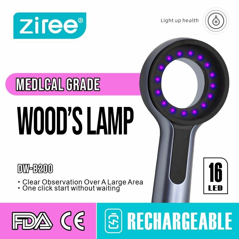 Переносная лампа Вуда для ветеринарии, 16 светодиодов, серебристая, с литиевым аккумулятором