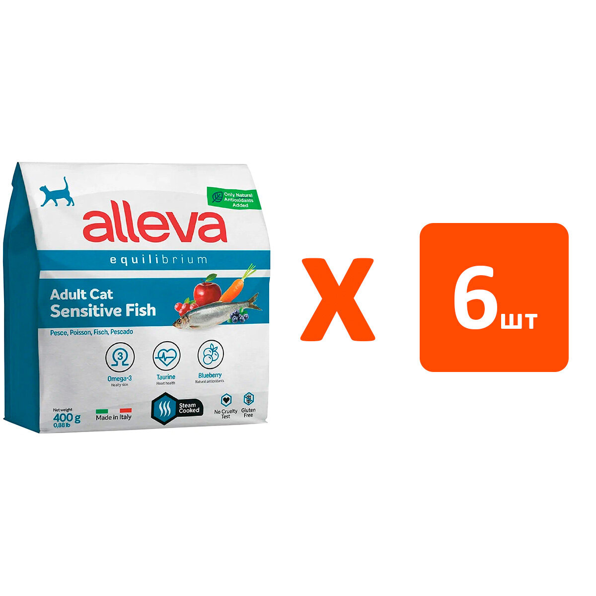 ALLEVA EQUILIBRIUM ADULT CAT SENSITIVE FISH для взрослых кошек с чувствительным пищеварением с рыбой (0,4 кг х 6 шт)