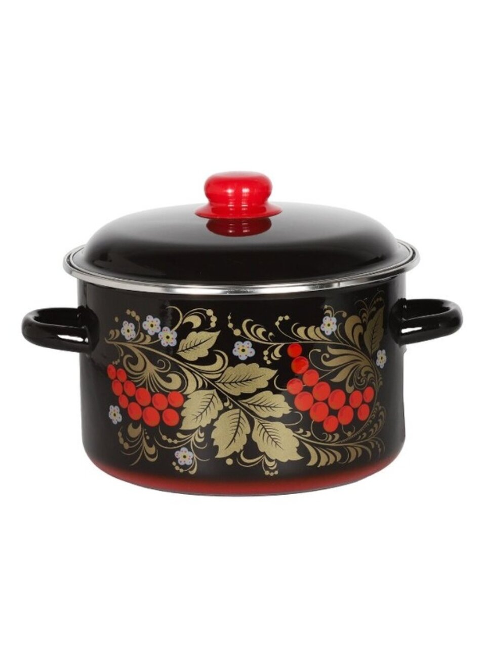 Кастрюля эмалированная сталь, 4 л, с крышкой, крышка сталь, цилиндр, СтальЭмаль, Рябина, 7RD201M, индукция