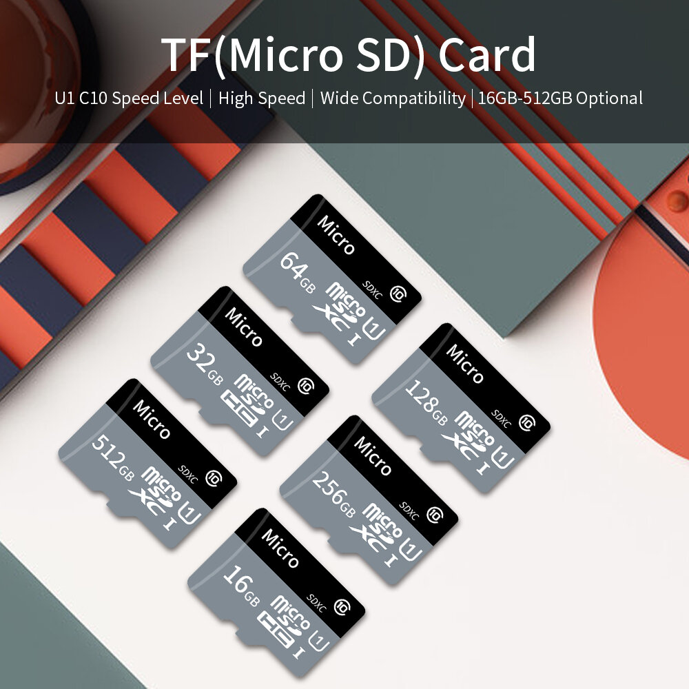 TF Card Micro SD Card 1TB U1 Class 10 Память для мобильного телефона Камера Dashcam Монитор 32GB 64GB 128GB 256GB 512GB 1TBGB Скорость чтения 10MB/s 10-20MB/s Скорость записи 5-6MB/s 10-15MB/s Размер 1.5*1.1*0.1cm