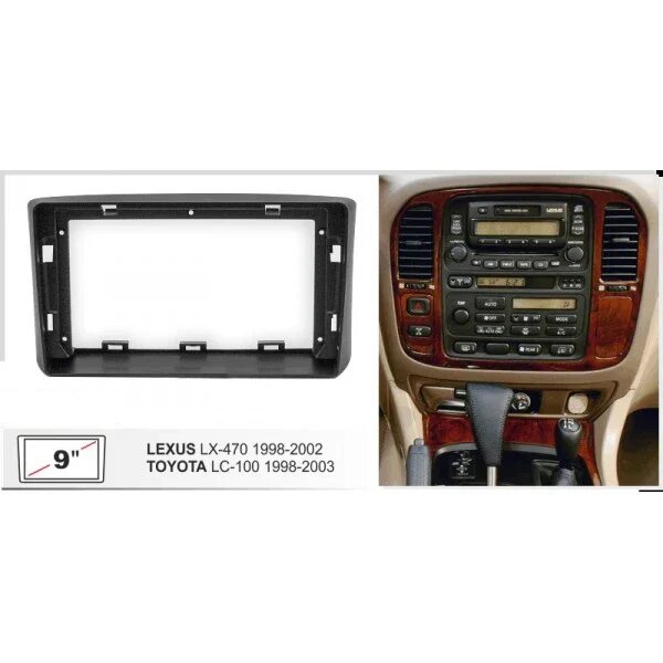 9-дюймовая автомобильная панель радиоприемника для LEXUS LX470 1998-2002, TOYOTA LC100 1998-2003 гг, комплект приборной панели, установка лицевой панели консоли Facia, накладка