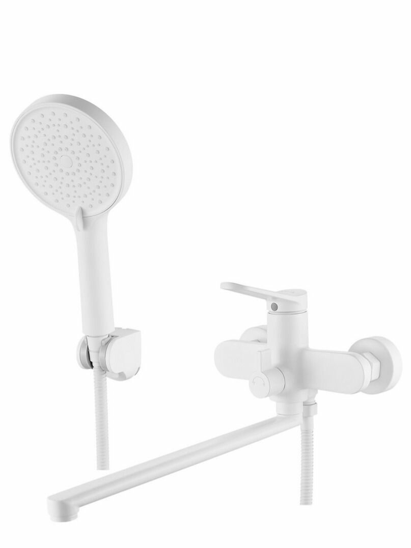 Смеситель для ванны Shevanik с поворотным, длинным изливом, белый